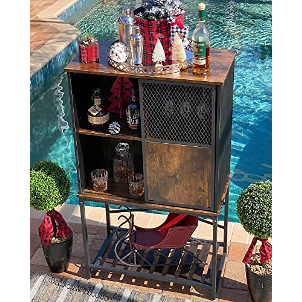 Bestier Wine Bar Cabinet for Liquor and Glasses Coffee Station Buffet Sideboard with Wine Glass Rack Mini Bar for Home Kitchen Storage Cabinet with Sliding Door and Open Shelf