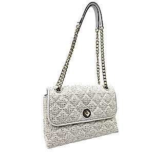 Kate Spade Natalia Sequin Tweed Fabric Medium Flap Crossbody (White multi)