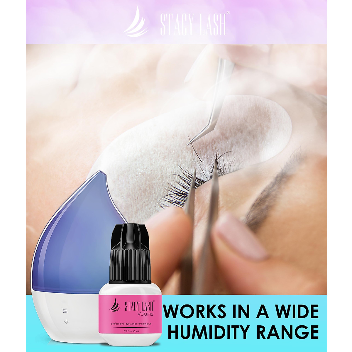 Volume Eyelash Extension Glue Stacy Lash 0.17fl.oz/5ml/3-4 Sec Drying Time/Retention 6 Weeks/Black Adhesive/Professional Supplies/Pegamento de Pestañas