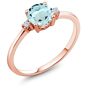 Gem Stone King 10K Rose Gold Sky Blue Topaz and White Created Sapphire Solitaire Engagement Ring For Women (0.93 Cttw, Round 6MM, Gemstone November Birthstone, Size 7)