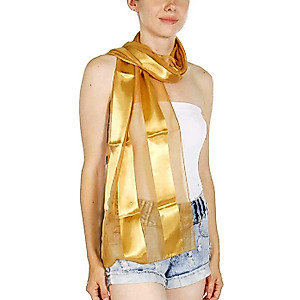 SERENITA Scarfs for women | lightweight soft silky scarves | 60" long satin chiffon stripe solid color neckerchief, Gold
