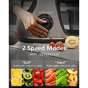 Juicer Machines, Vividmoo Masticating Juicer machines with 3-Inch Wide Chute, 2-Speed Modes & Reverse Function, Powerful Fruit Cold Press Juicer, Dishwasher Safe Slow Masticating Juicer
