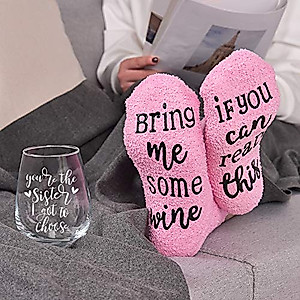 You're the Sister I Got to Choose Stemless Wine Glass 15Oz with Cupcake Wine Socks Set, Sister Wine Glass for Birthday Galentine's Day Mother's Day Christmas, Ideal for Women Friend Sister BBF