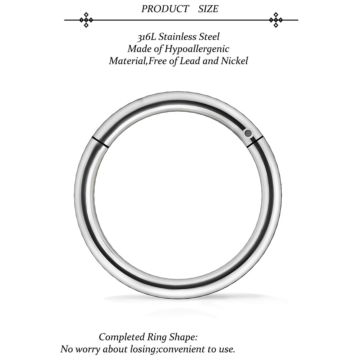 8G Earrings Hinged Segment Clicker PA Rings PA Rings Captive Bead Rings Septum Nose Rings Dangle Spring Action CBR Surgical Steel Monster Screwball Rings Body Piercing Rings for Women Men Silver