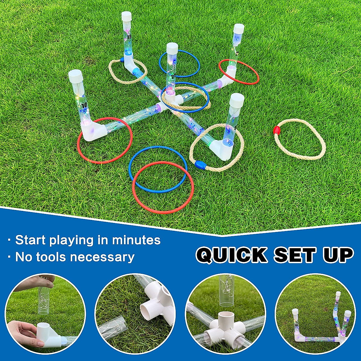 MOLACHI Ring Toss Games for Adults and Kids,Yard Games,Outdoor Indoor Games with LDE Light,Easy to Set Up w/Compact Carry - Backyard Toys,Christmas Party Toss Game for The Whole Family