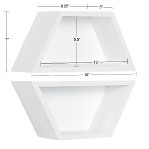 Kate and Laurel Camellia Geometric Wood Shelf Set, Set of 2, White, Modern Wooden Shelves for Wall Storage and Display