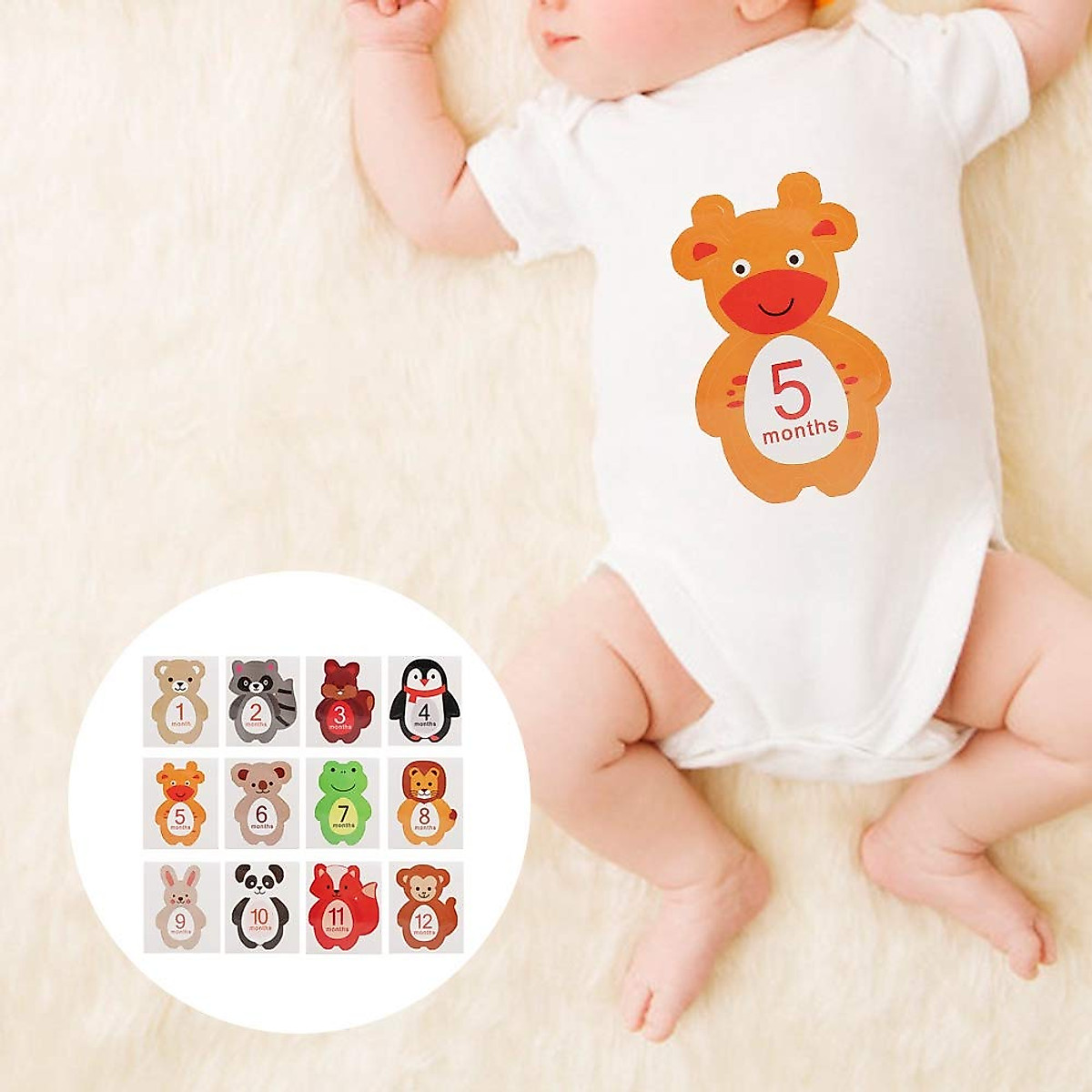 12pcs Baby Sticker, Gender Neutral Monthly Stickers for Baby boy or Girl, Create Beautiful Memories with Our Cute Animal Designs