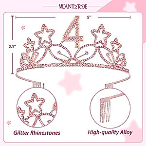 MEANT2TOBE 4th Birthday Sash and Tiara for Girls - Fabulous Glitter Sash + Stars Rhinestone Pink Premium Metal Tiara for Girls, 4th Birthday Gifts for Princess Party