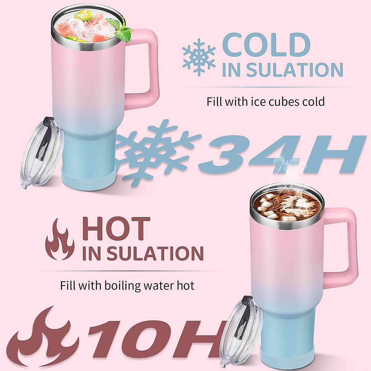 Tumbler with Lid and Straw 40oz Stainless Steel Hydro Tumblers with Protective Boot & Double Threaded Cap, Thermal Travel Coffee Mug Flask Keeps Cold-34 Hrs for Camping Office, Double Wall