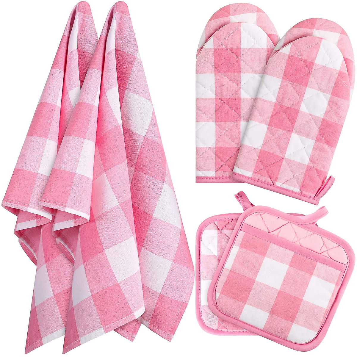 Patelai 6 Pcs Valentines Day Buffalo Plaid Pot Holders Kitchen Towels Oven Mitts Dish Towels Set Potholder Glove Heat Resistant Non Slip Holder for Baking Cooking Grilling