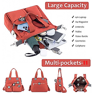 Women Utility Tote Bag Teacher Purses and Handbags for Nurses Waterproof Nylon Multi Pocket Shoulder Bags Work Bag Tote (Orange) Large