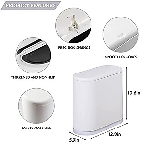 YISTOS 10 Liter Slim Rectangular Waste Bin, Wastebasket with Press Type Lid, 2.4 Gallon Garbage Baskets for Bathroom, Powder Room,Bedroom,Kitchen,Craft Room, Office-Grey Lid