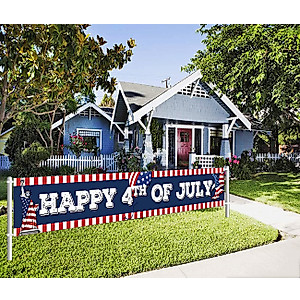 Large Happy 4th of July Banner, America Independence Day Banner, Memorial Day Decoration (9.8 x 1.6 ft)