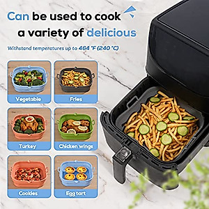 [2 Pack] Silicone Air Fryer Liners Square - Reusable Airfryer Silicone Basket - Easy to Clean Air Fryers Silicone Pot for 5.8 to 8 Qt Large Air Fryer Baking Tray Oven Accessories, 8.5 Inch