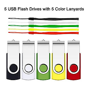 32GB USB Flash Drive, SRVR 5 Pack USB 2.0 Flash Drive Metal Swivel USB Memory Stick with LED Indicator, Fold Storage Thumb Drives Jump Drive with Lanyards (5 Mixed Color)