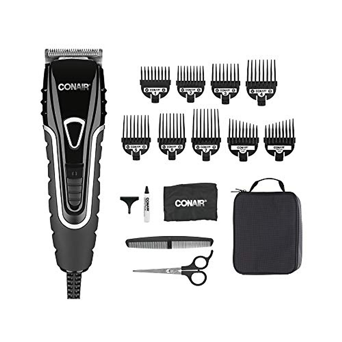 Conair Barber Hair Clippers, Barbershop Series No-Slip Grip 16-Piece Hair Cutting Kit