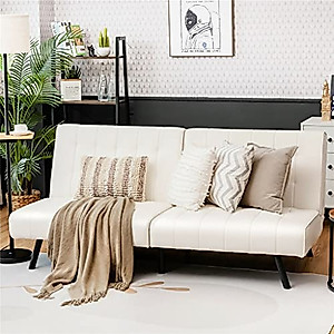 Walnut Futon Sofa Bed PU Leather Convertible Folding Couch Sleeper Lounge Convenient Installation (Color : A)