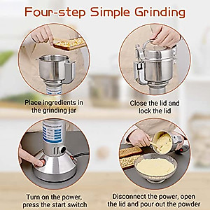 BAOJIAFU Electric Grain Mill Grinder 150g High-speed Grain Spice Herb Grinder 700W Dry Grinder Machine 304 Stainless Steel Superfine Powder Grinder 36000r/min for Kitchen Home and Commercial (150G)