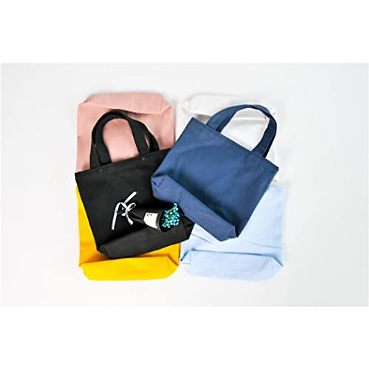 Chezi Plain Thick Canvas Mini Tote Bag DIY 9x8x4 (Black)