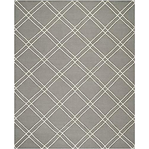 SAFAVIEH Dhurries Collection 8' x 10' Grey/Ivory DHU638B Handmade Flatweave Premium Wool Area Rug