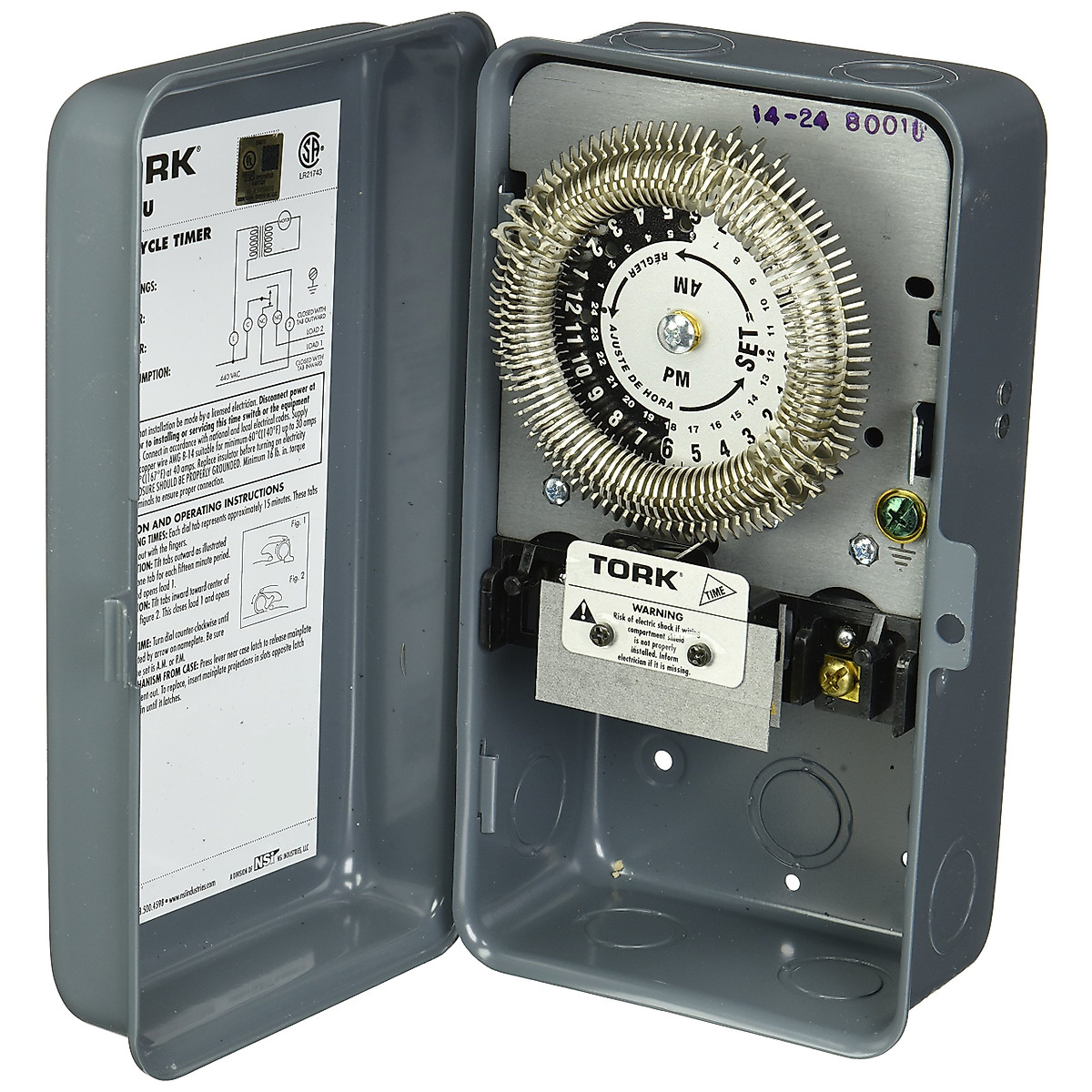 NSI 8000 Series Many Daily ON/Off Operations Per Day Duty Cycle 24 Hour Time Switch, Metal Indoor NEMA 1, 480/120 Trans. Input Supply, SPDT Output Contact (8001U), Color,Grey