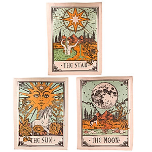Accnicc 3 Pack Tarot Tapestry, Sun Moon and Star Tarot Card Tapestry, Brown and Beige Tapestry Wall Hanging, Vertical Vintage Aesthetic Wall Tapestry for Room with Steel Grommets (Brown, 20'' × 27'')