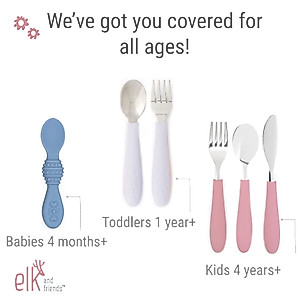 Elk and Friends Kids Silverware with Silicone Handle | Childrens Safe Flatware | Kids Utensils | Spoon + Fork + Knife set | 4 years+ | 6 Pieces