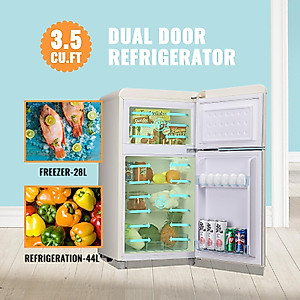 WANAI Compact Mini Refrigerator 3.5 Cu.Ft Small Refrigerator with Freezer, Retro Mini Fridge with Dual Door,7 Adjustable Thermostat, Adjustable Shelves For Dorm, Office Bedroom,White