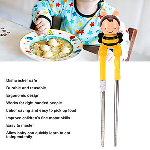 Children's Practice Chopsticks Kids Chopsticks Reusable Childrens Chopsticks Easy To Use Chopsticks Toddler Chopsticks Helper (Bee stainless steel yellow)