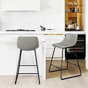 LUE BONA Bar Stools Set of 4, 24" ALX Faux Leather Barstools, Modern Counter Height Stools with Back and Metal Legs, Armless Counter Chairs for Kitchen Island, Grey