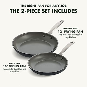 GreenPan Chatham Hard Anodized Healthy Ceramic Nonstick, 10" and 12" Frying Pan Skillet Set, PFAS-Free, Dishwasher Safe, Oven Safe, Gray