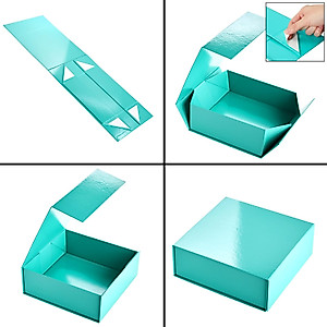 6 Pack Square Magnetic Gift Box with Lid, 10x10x4 Groomsmen and Bridesmaid Boxes for Proposal, Glossy Teal