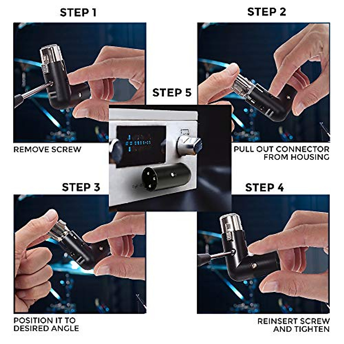 Pair of 3-PIN XLR Angle Adapter | Dual Male & Female, Durable Metal Connector w/ 4 Adjustable Angle Positions & Tight Connection to Mixer | Save Space & Keep Mic Cables Neat On Stage, In Studio & More