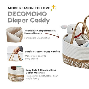 DECOMOMO Diaper Caddy, Baby Diaper Caddy Basket, Diaper Organizer for Changing Table Girl Boy Gift (Spiral Beige & White, Large)