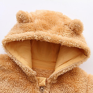 Babymine Toddler Boy's Hooded Fuzzy Outfits Winter Romper Fleece Outerwear Yellow footed Clothes 6-9M