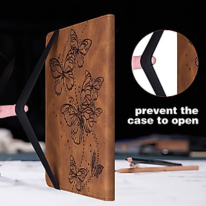 VODEFOX Case for Samsung Galaxy Tab A8 10.5'' Case 2022 SM-X200/X205/X207, PU Leather Cover Embossed Butterfly Flip Stand Shell with Elastic Band & Card Holder for Galaxy Tab A8 Tablet - Brown