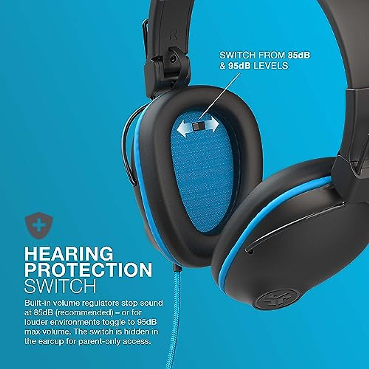 JLab JBuddies Pro Wired Over-Ear Kids Headphones, Built-in Volume Regulators for Safety, Folding, Adjustable, Noise Isolation, with Mic, Blue