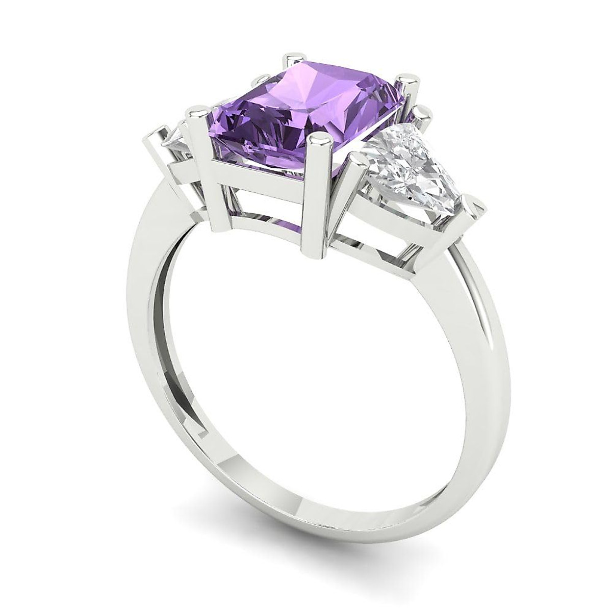 3.0ct Emerald cut 3 stone Solitaire Simulated Alexandrite Engagement Wedding Anniversary Bridal Ring 14k White Gold 7.5