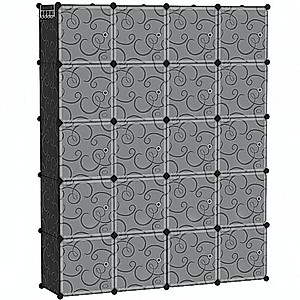 C&AHOME Cube Storage Organizer, 20-Cube Storage Shelving with Doors, Modular Book Shelf, Plastic Shelves Organizing Units, Ideal for Bedroom Living Room 48.4" L × 12.4" W × 60.6" H Black SHS3020B-DOOR