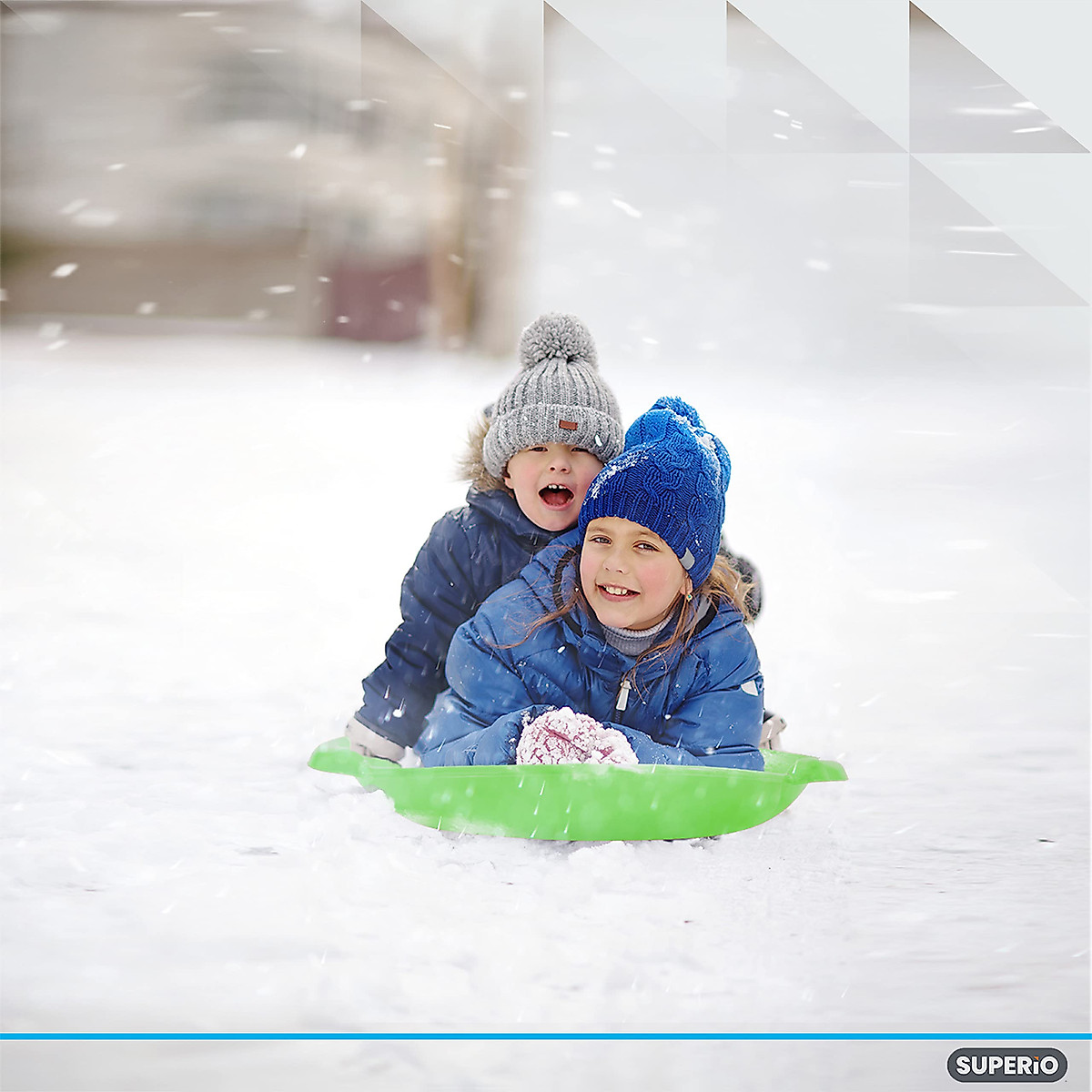 Superio Round Snow Saucer Sleds- 24” Plastic Disc Sleds for Kids and Adults- Heavy Duty Sled Discs with Handles for Downhill Sledding, Winter Outdoor Sports, (Red, Blue, Green, Purple)