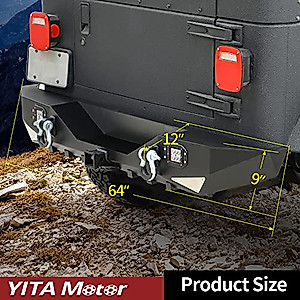 YITAMOTOR Front & Rear Bumper Combo Compatible with 1997-2006 Jeep Wrangler TJ with 2" Hitch Receiver & D-Rings & Square Lights, Upgraded Textured Black Bumper w/Winch Plate
