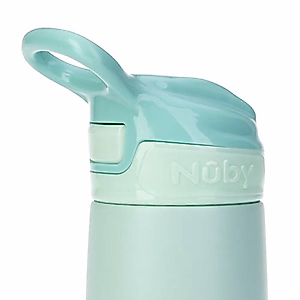 Nuby Thirsty Kids No Spill Flip-It Reflex Stainless Steel Travel Cup or Water Bottle - 10 Oz - 18+ Months - Aqua Mint