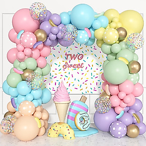 Pastel Donut Balloon Arch Garland Kit, 162pcs Donut Two Sweet One Birthday Party Supplies Girl Pastel Sprinkle Confetti Candy Ice Cream Foil Balloons for First Birthday Party Baby Shower Decorations