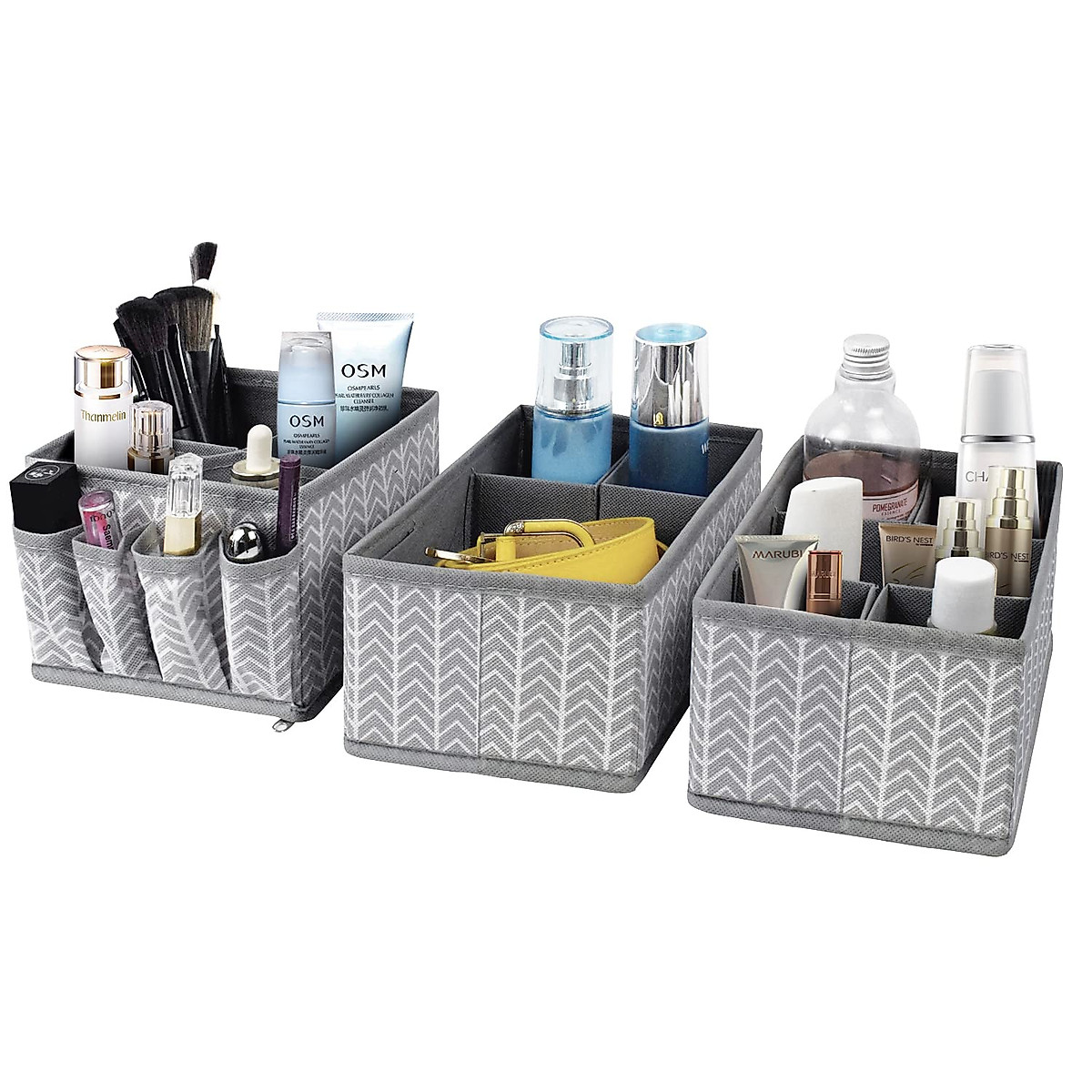 VERONLY Over the Door Hanging Organizer with 5 Large Pockets 1 Pack+ Adjustable Cosmetic Drawer Organizer for Bathroom Storage Set of 3