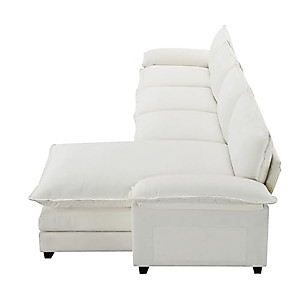 L Shape Sectional Couch for Living Room Sets, 118" 5-Seat Sofa Couch with Chaise Lounge, Chenille Cloud Sofa with Double Seat Cushions, Sleeper Sofa Couch for Apartment, Studio, Office, Beige