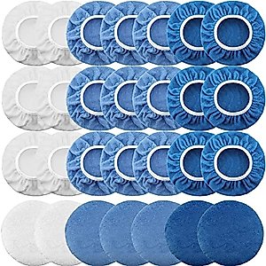 Tallew 40 Pcs 9 to 10 Inches Buffer Bonnets Waxers Buffer Pads Set Microfiber Car Polisher Pad Wax Applicator Pad Cover Kit for Waxing, Cleaning and Polishing, 3 Colors