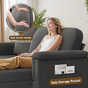 YESHOMY L-Shaped Sofa Bed Convertible Sectional,Pull Out Couches,3 Comfortable Seats with Storage Space,for Living Room,Cotton Grey