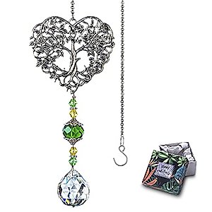 H&D HYALINE & DORA Tree of Life Crystal Suncatchers Crystal Drop Prism Rainbow Maker Hanging for Home Garden Decoration, Heart Shaped
