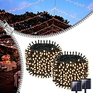 OZS 2 Pack 144FT 400LED Solar String Lights Outdoor, Waterproof 8 Modes Solar Outdoor Tree Lights,Green Wire Solar Lights Outdoor for Garden, Patio, Party, Wedding, Christmas Decorations (Warm White)