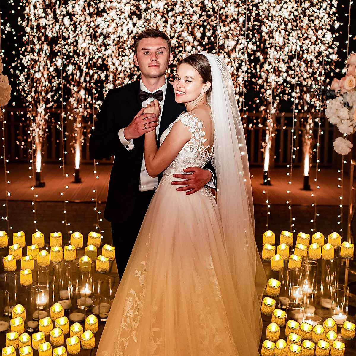 Treela 72 Pcs Gold Flameless Votive Candles Battery Operated LED Candles Centerpiece Table Decorations Tea Lights Candles Flickering Candles for Birthday Wedding Anniversary Valentine's Day Proposal